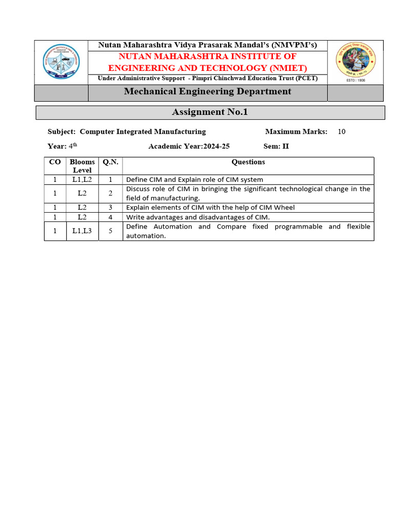 CIM Assignments 1 | PDF