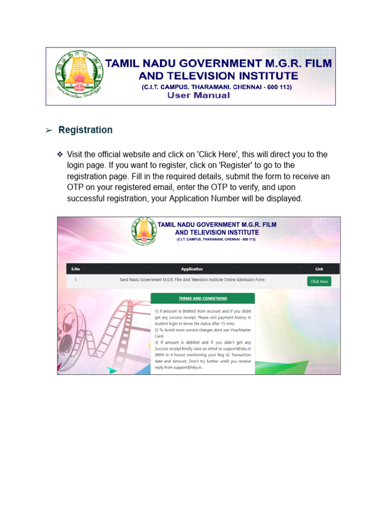 MGR Film Institute User Manual Admission 2025 | PDF