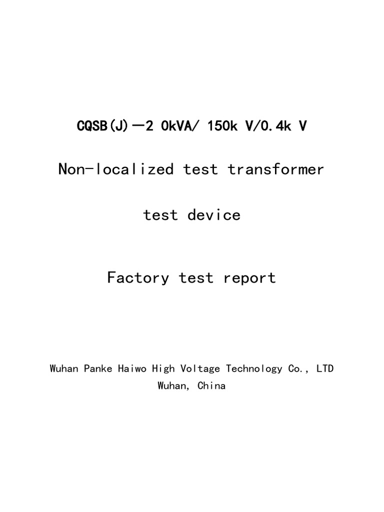 Non-Localized Test Transformer Test Device FAT Report | PDF ...