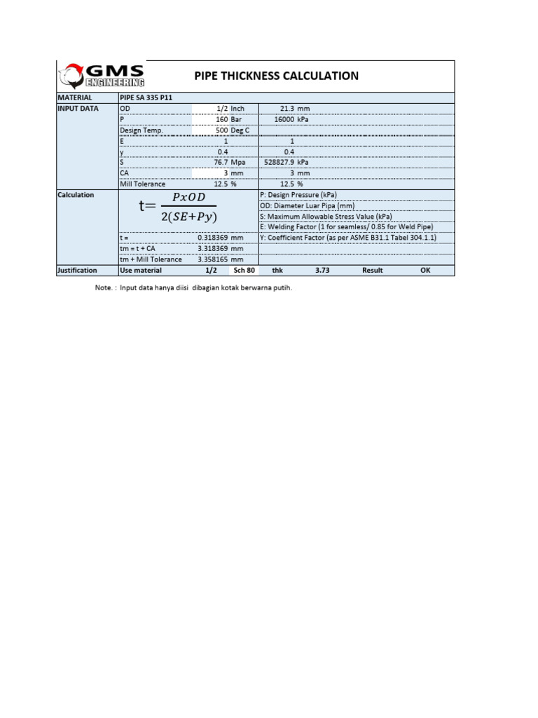 Pipe Thickness Calculation Formula | PDF