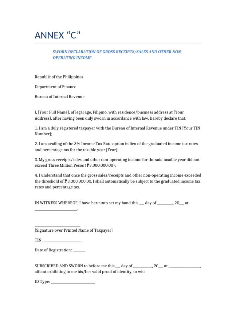 Annex C Sworn Declaration BIR | PDF
