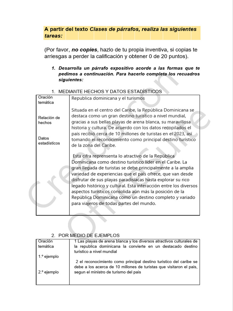 Tarea. Clases de Párrafos | PDF | República Dominicana