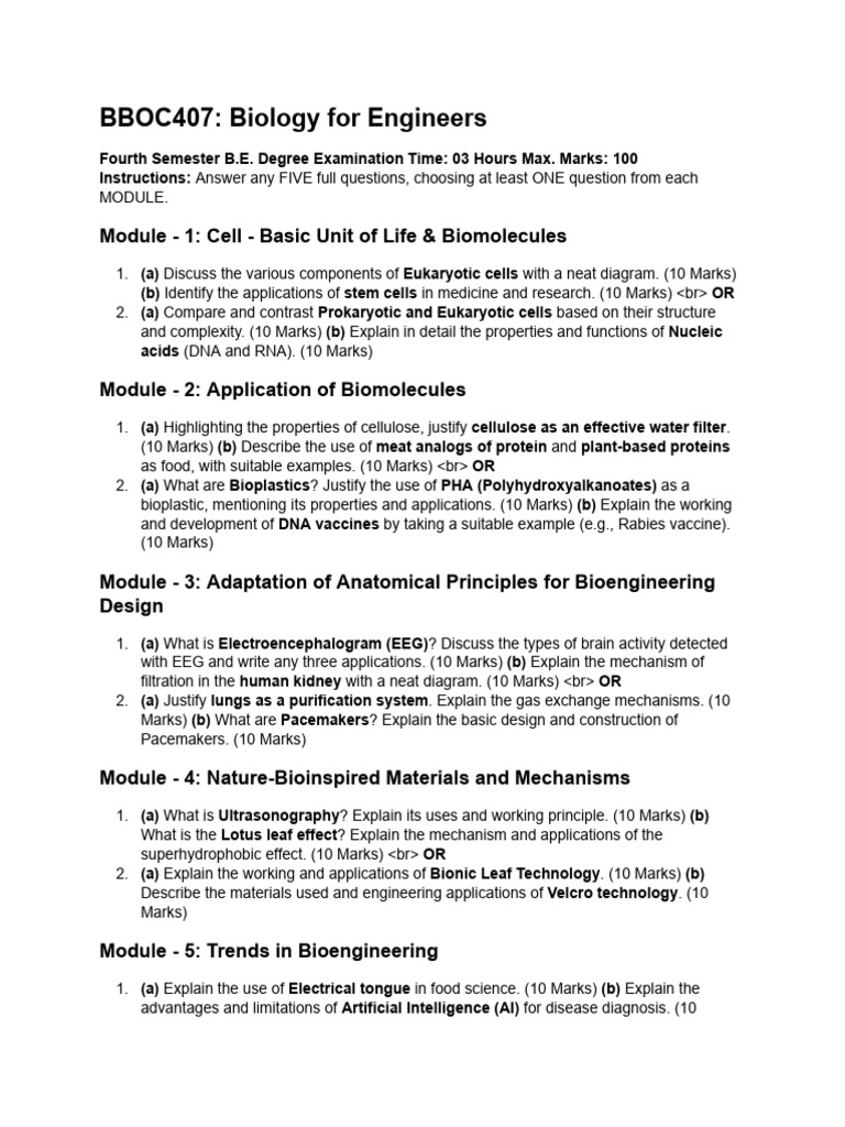 BBOC407 Biology Exam Model Paper | PDF | Cell (Biology) | Proteins