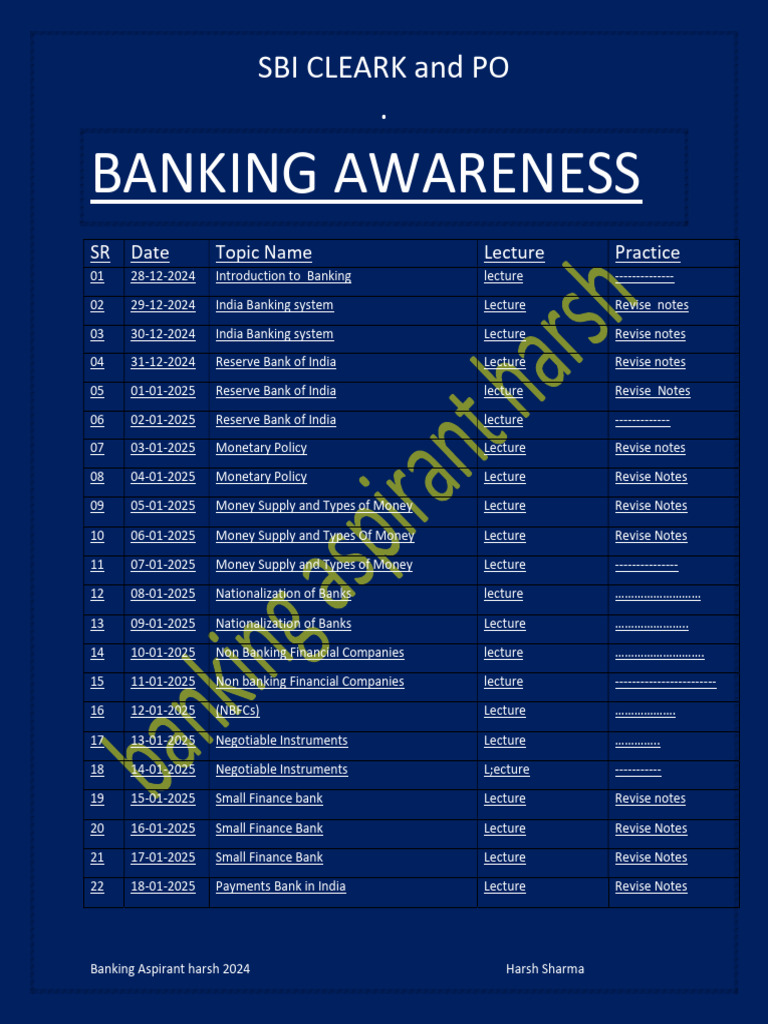 Banking Awarness Time Table | PDF | Money | Economies