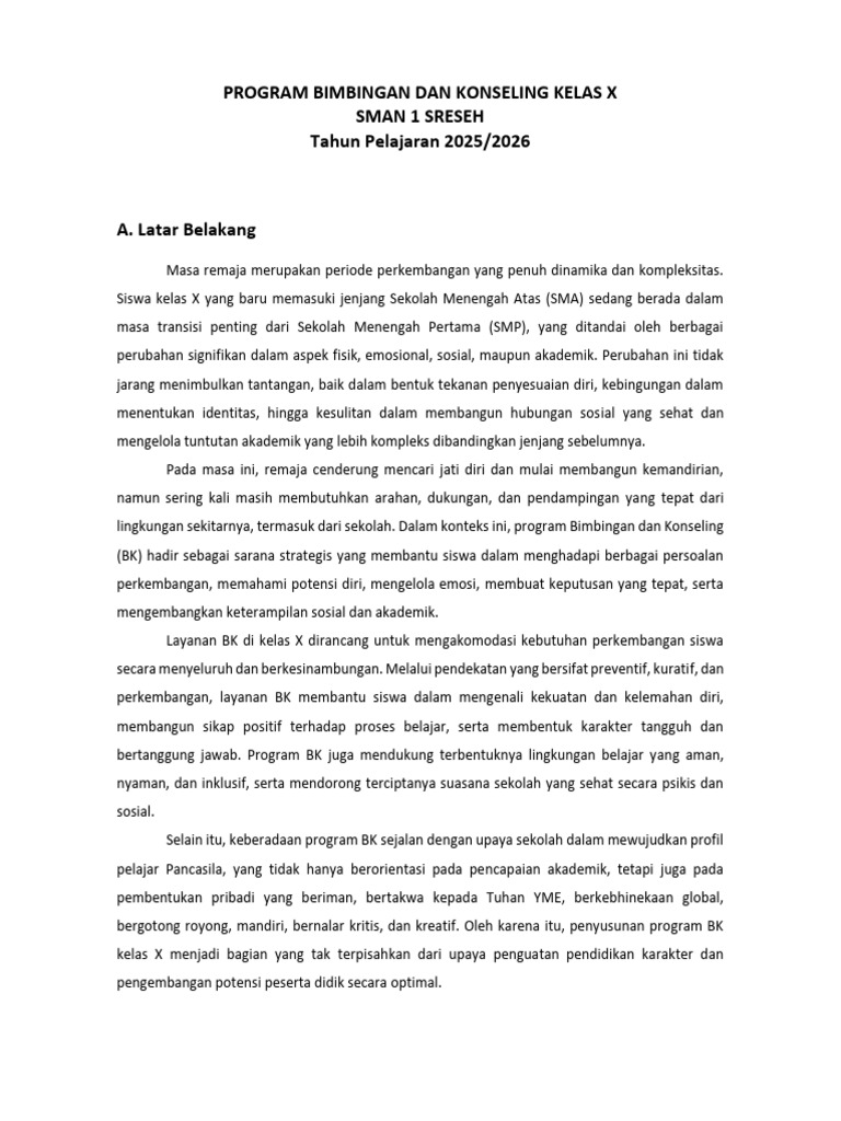 Program Bimbingan Dan Konseling Kelas X Dan Xii | PDF