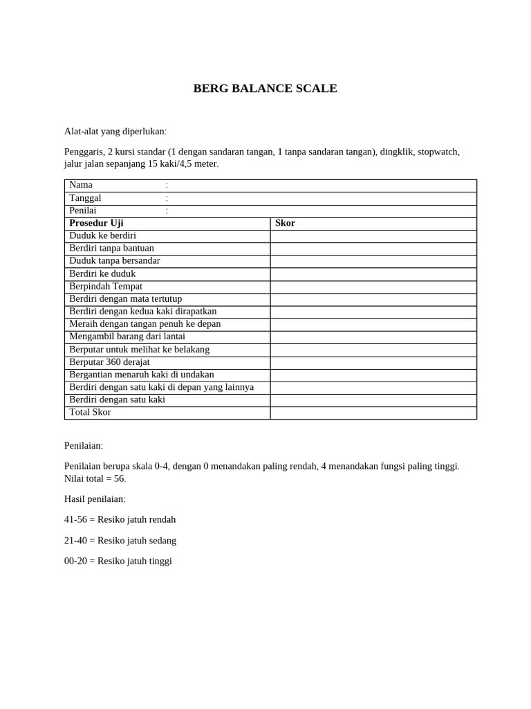 Berg Balance Scale | PDF