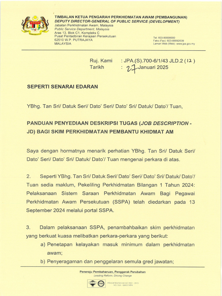 Se27012025 - JD Panduan Job Description | PDF