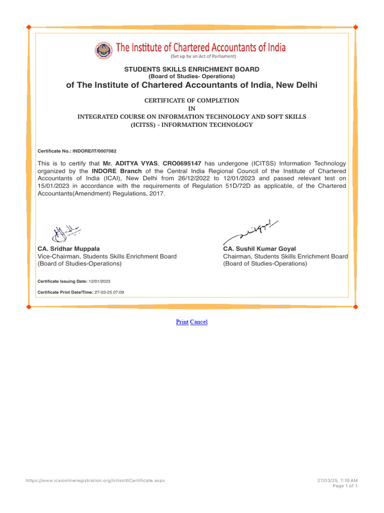 ITT Completion Certificate for ICITSS | PDF