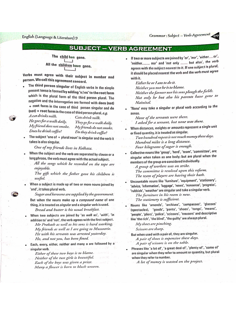 Class-9th Subject Verb Agreement | PDF
