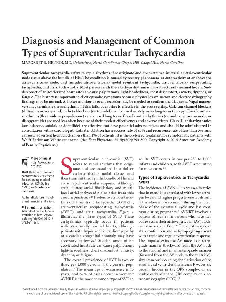 Diagnosis and Management of Common Types of Supraventricular ...