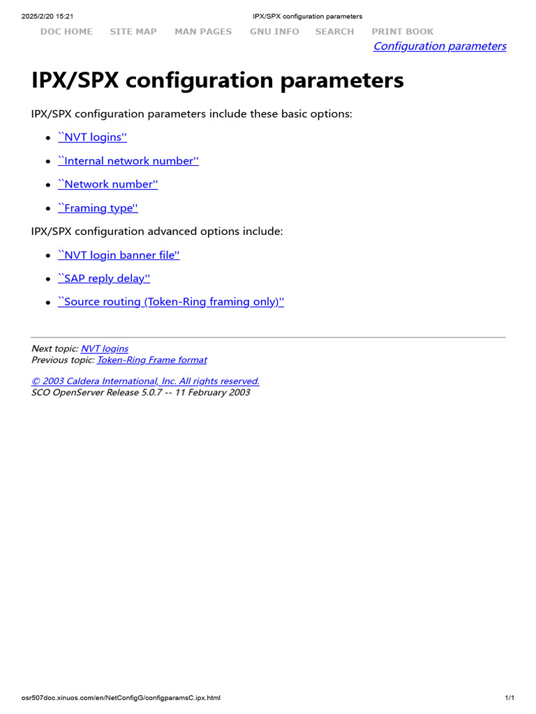 IPX - SPX Configuration Parameters | PDF