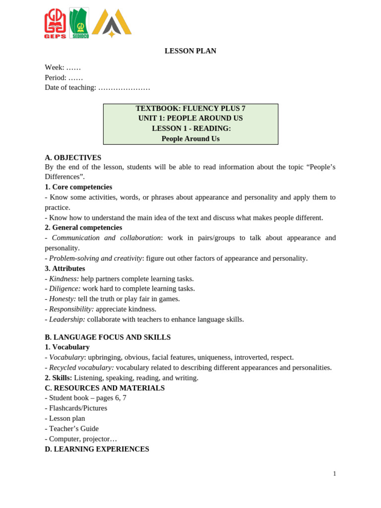 Fluency Plus 7 - Unit 1 - Lesson 1 | PDF | Vocabulary | Reading ...
