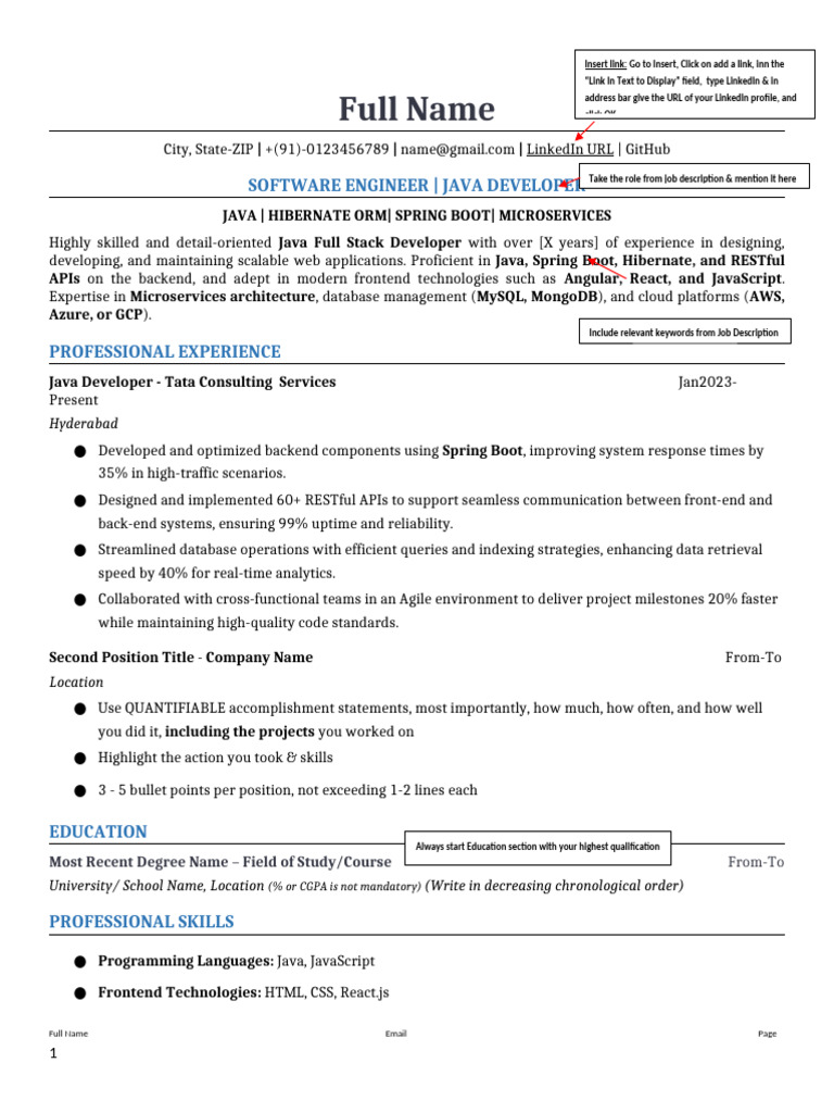 Java Full Stack Developer Resume | PDF | Java (Programming Language ...
