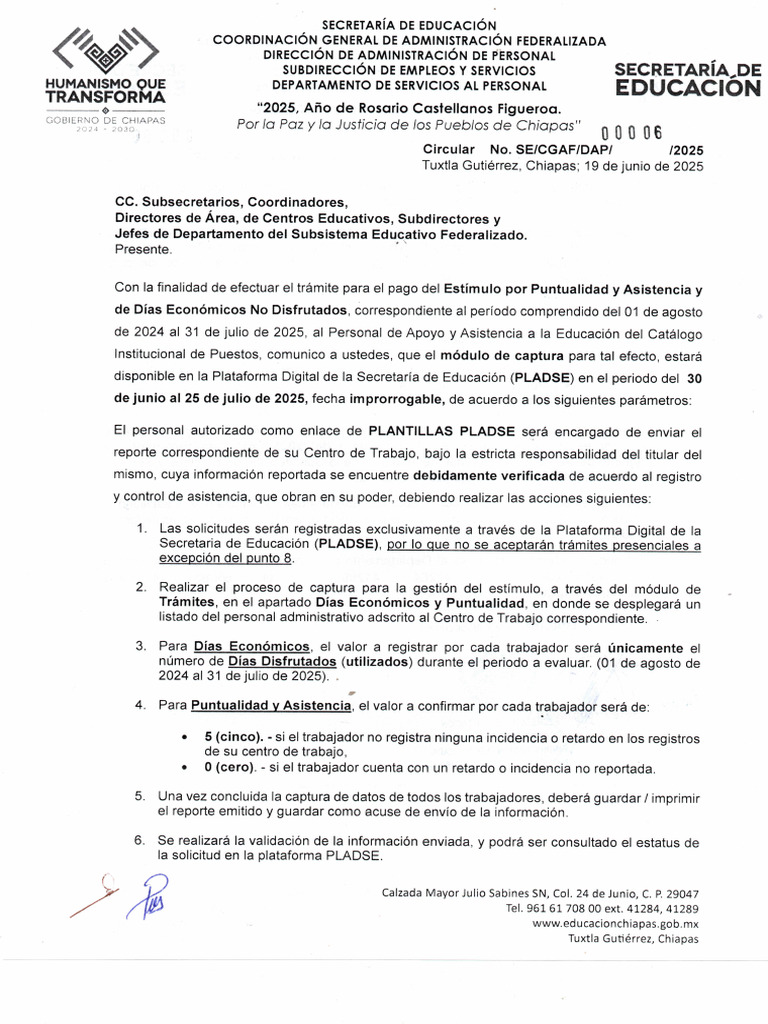 Circular Dias Economicos y Puntualidad y Aistencia Ciclo 2024 - 2025 | PDF