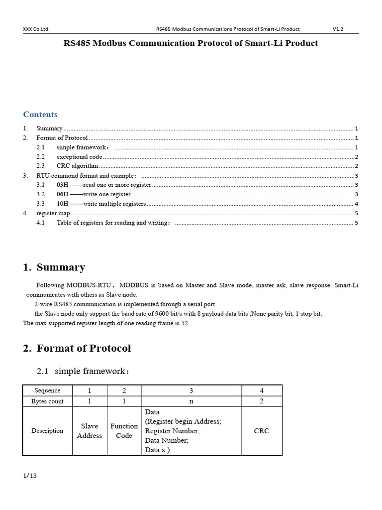 RS485 Modbus Protocol of BMS PLUS Product V1.2-En | PDF | Computer Science | Communications ...