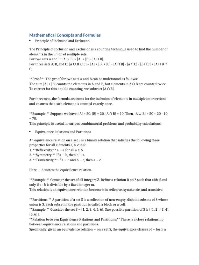 Key Mathematical Concepts and Formulas | PDF | Summation | Set ...