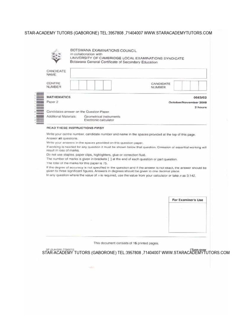 Mathematics Paper 2 2009 NOVEMBER (BGCSE) | PDF