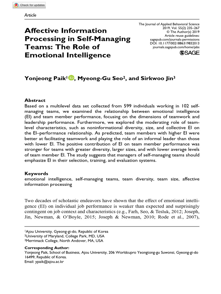 Paik Et Al 2019 Affective Information Processing in Self Managing Teams ...