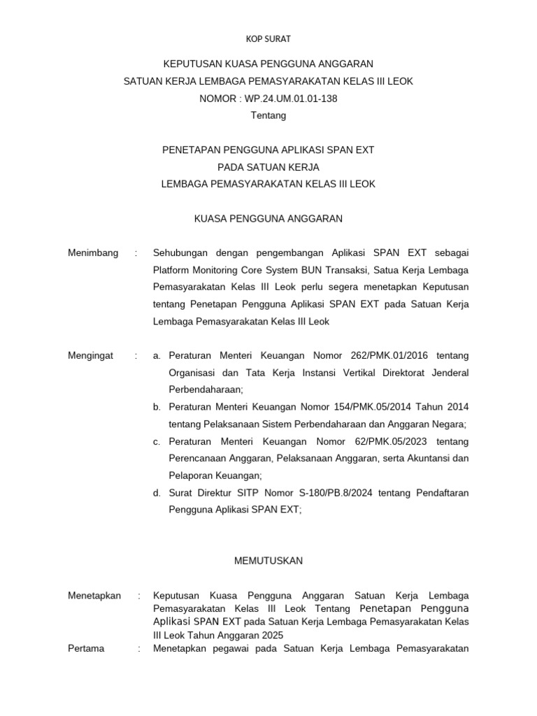 Format SK SPAN EXT - SATKER | PDF