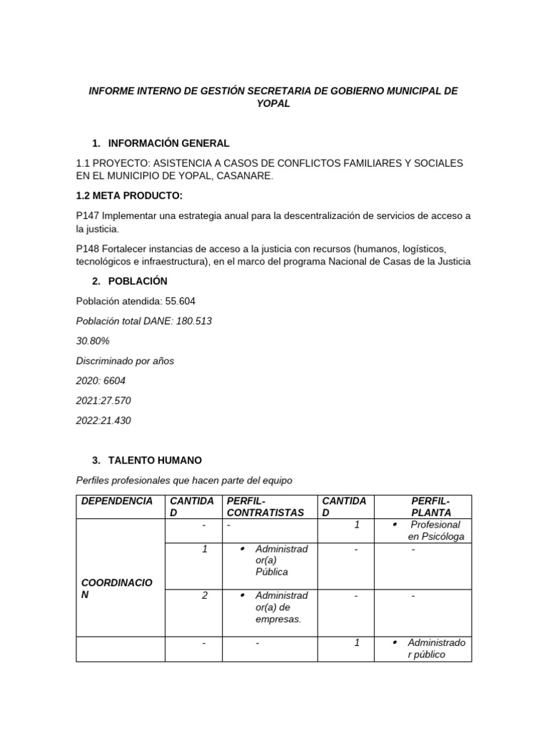 Informe Interno de Gestión Secretaria de Gobierno Municipal de Yopal | PDF | Justicia | Crimen y ...