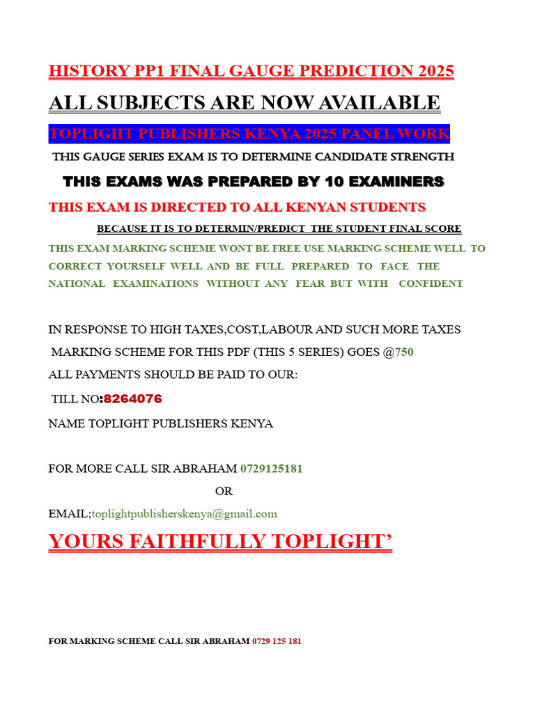 History Pp1 Final Gauge Prediction 2025 | PDF | Kenya | East Africa