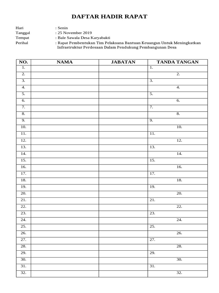 Daftar Hadir Rapat 2 | PDF