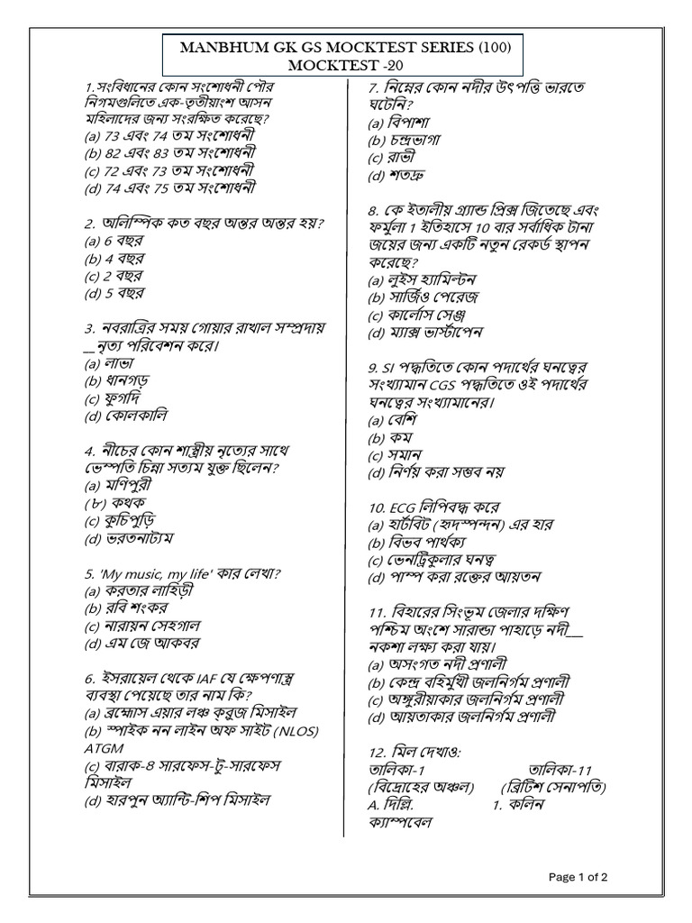 Manbhum GK Gs P-20 | PDF