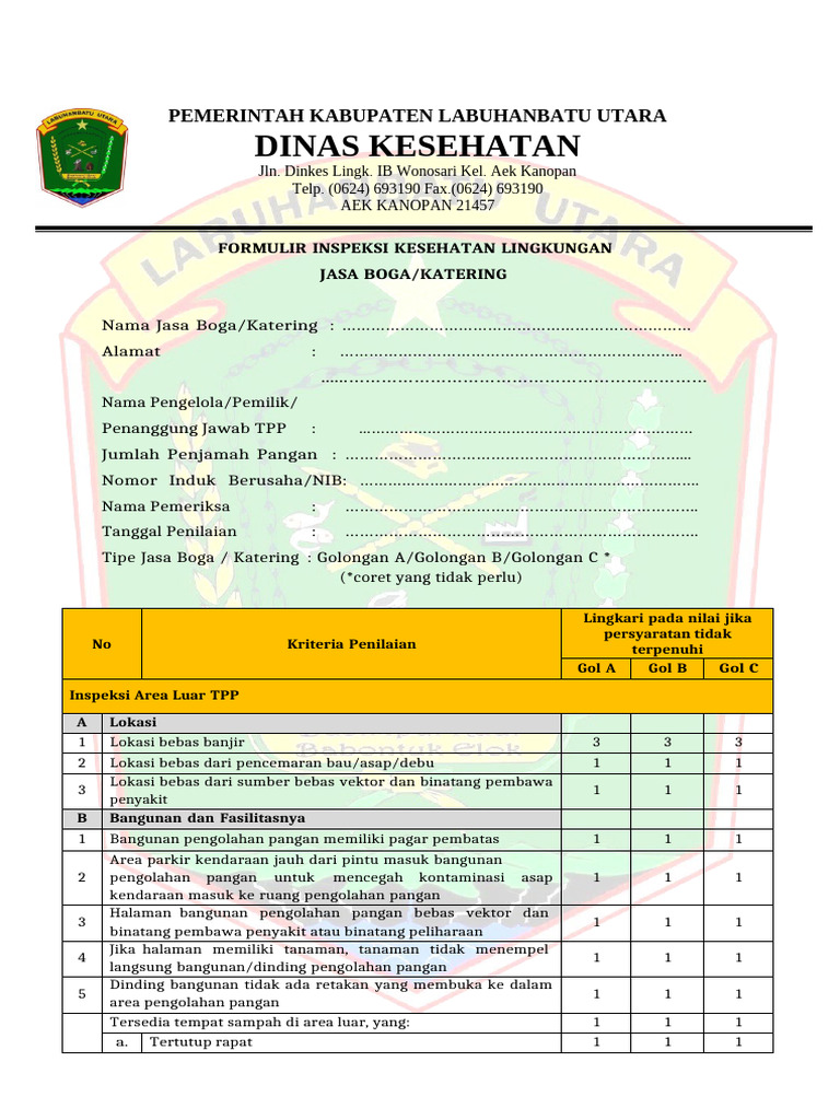 Form IKL Jasa Boga | PDF