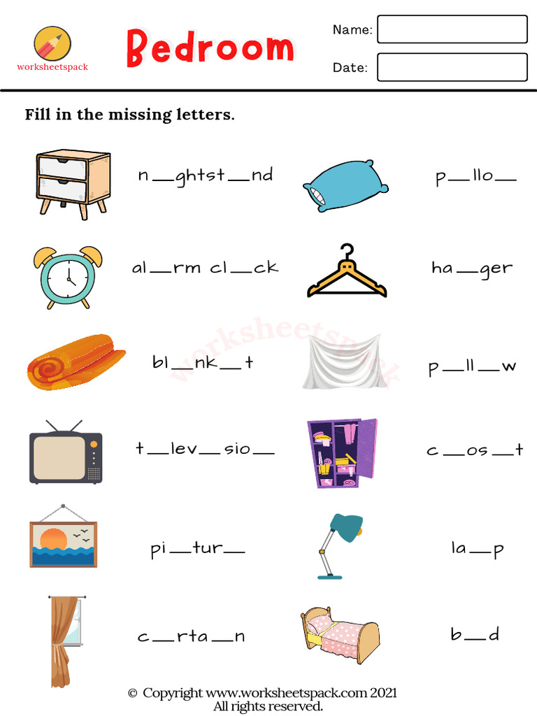 ESL Bedroom Missing Letters in Words | PDF