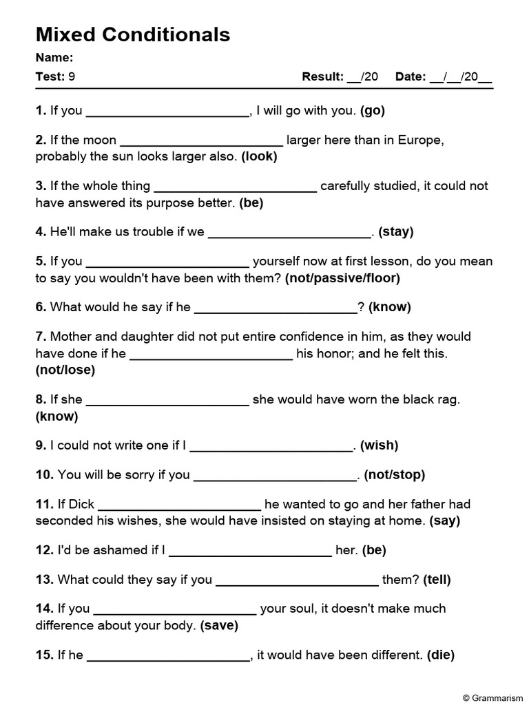 Mixed Conditionals Practice Test | PDF