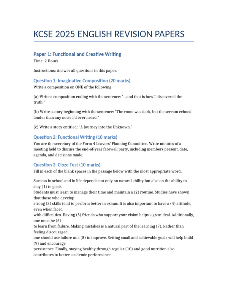 KCSE 2025 English Revision Papers | PDF | Human Communication