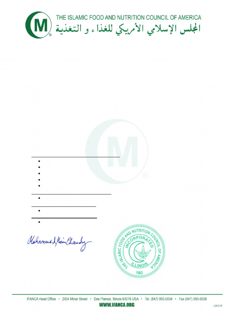 IFANCA Halal Certification for Arm & Hammer | PDF | Sodium Bicarbonate ...
