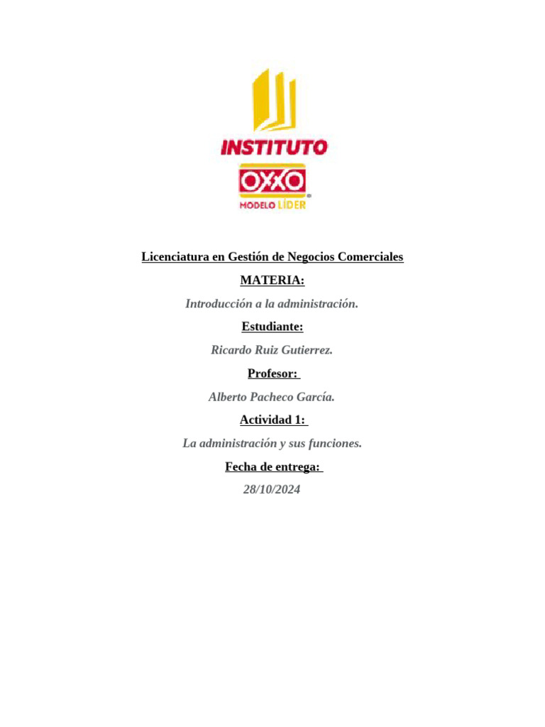 Actividad1 La Administración y Sus Funciones | PDF | Business ...