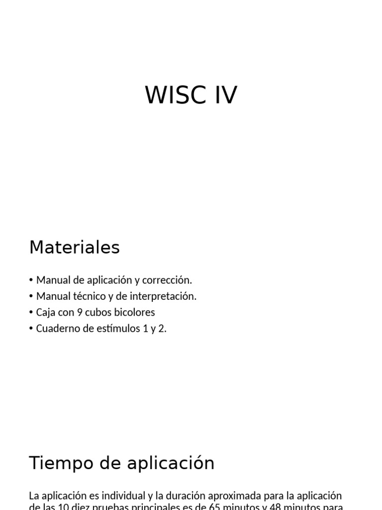 WISC IV: Guía de Aplicación y Pruebas | PDF
