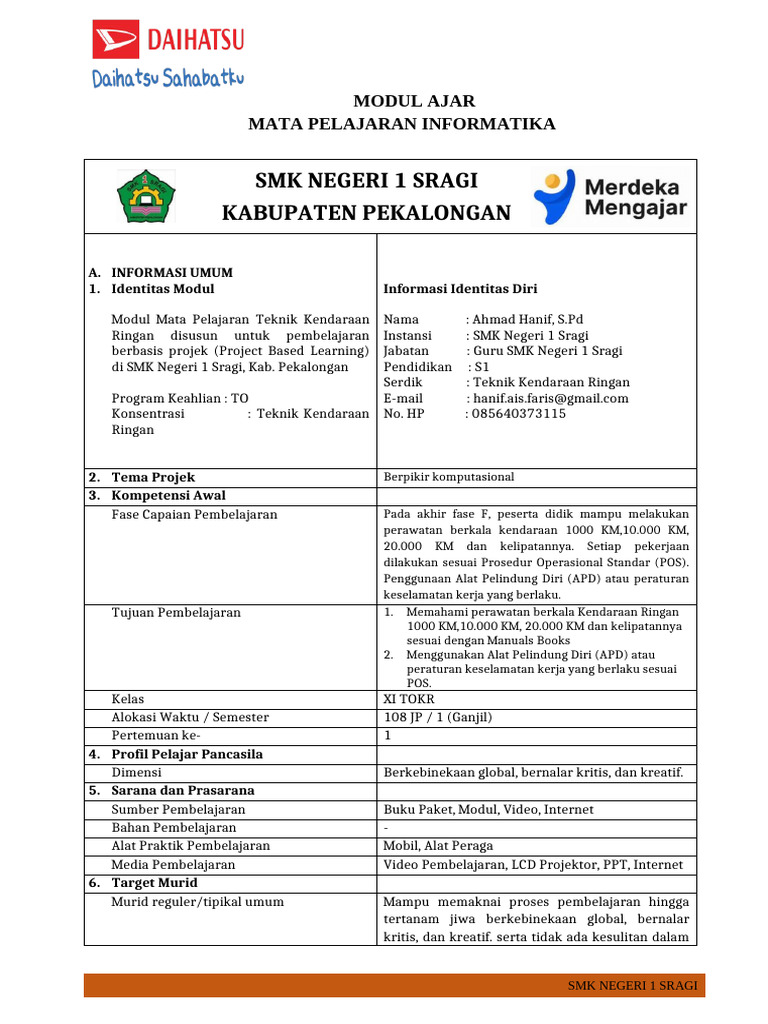 Modul Ajar TKR | PDF