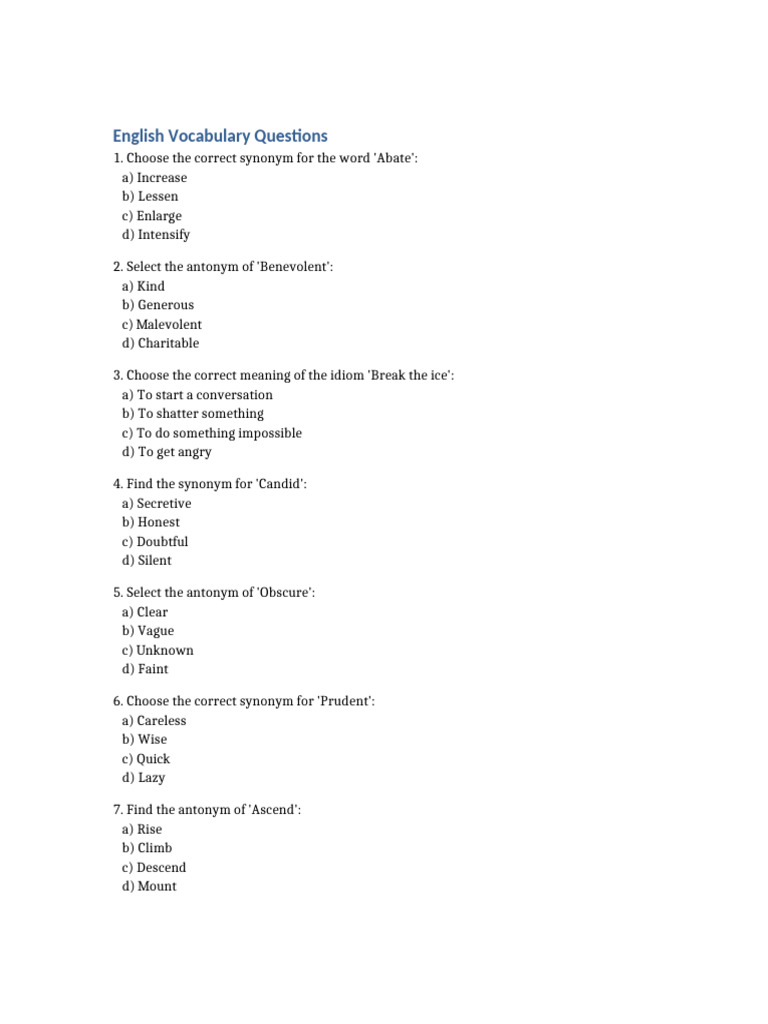 English Vocabulary Questions | PDF