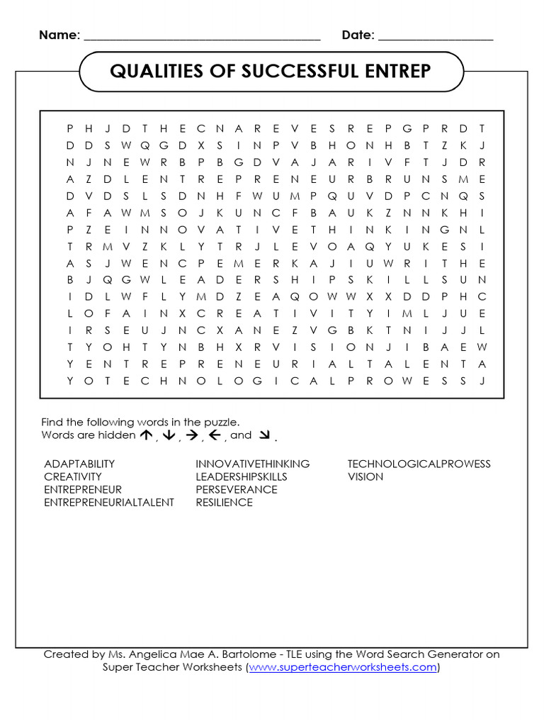NO ASNWER-Word Search - QUALITIES - OF - SUCCESSFUL - ENTREP - Removed ...
