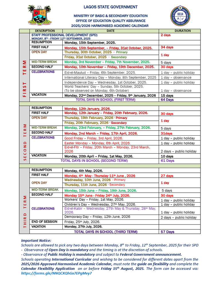 Lagos State School Calendar 2025/26 | PDF | Academic Term