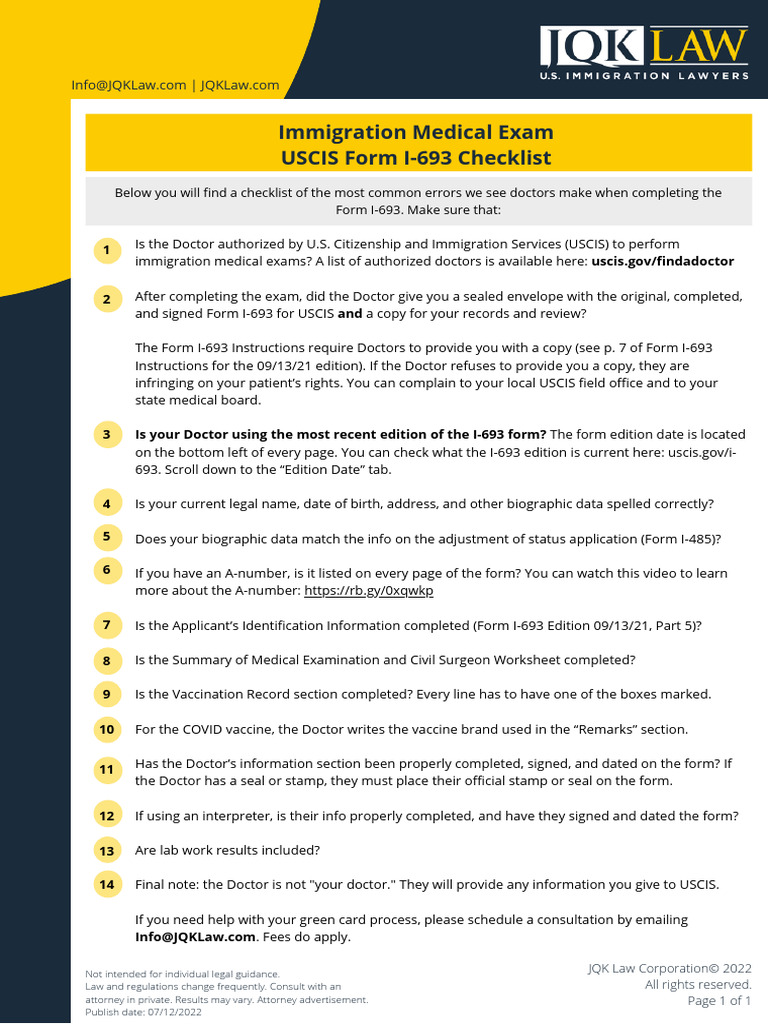 Immigration Medical Exam (Form I-693) Checklist + SAMPLE I-693 - Older ...
