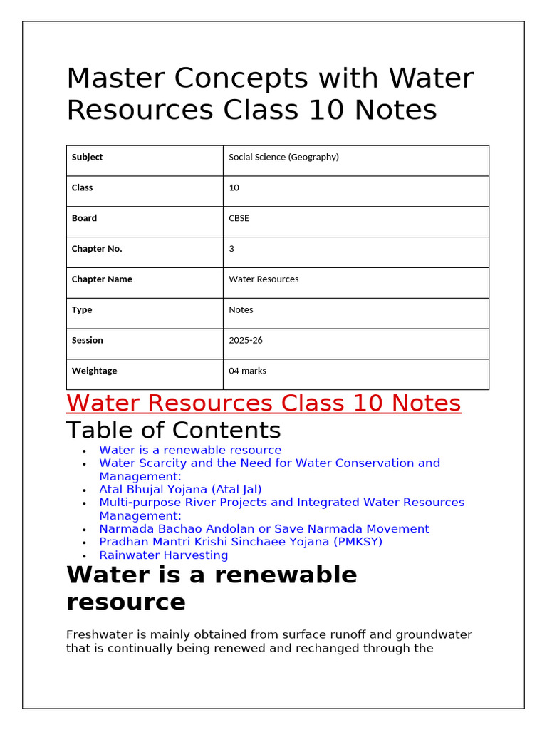Master Concepts With Water Resources Class 10 Notes | PDF | Water ...