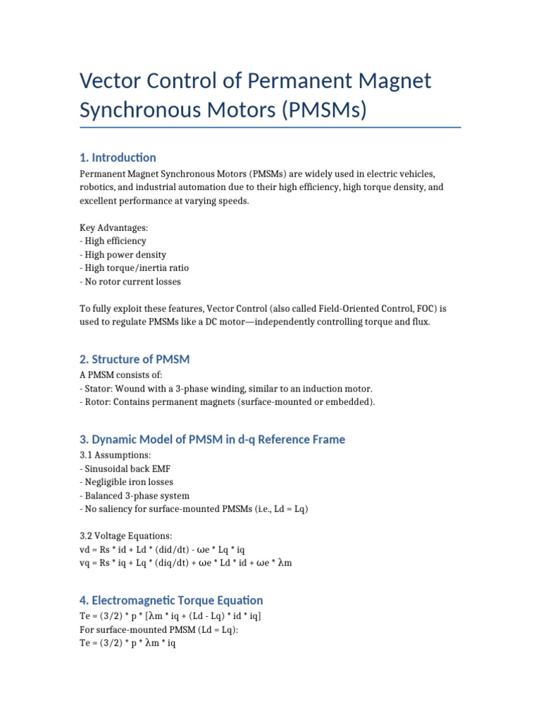 Vector Control PMSM Lecture Note | PDF | Electric Motor | Electrodynamics