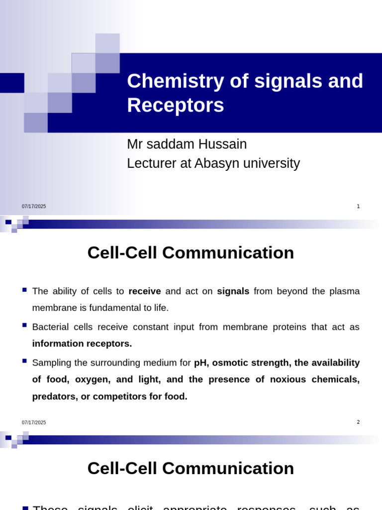 Lecture 2 (Signals and Receptors | PDF | Cell Signaling | Signal ...