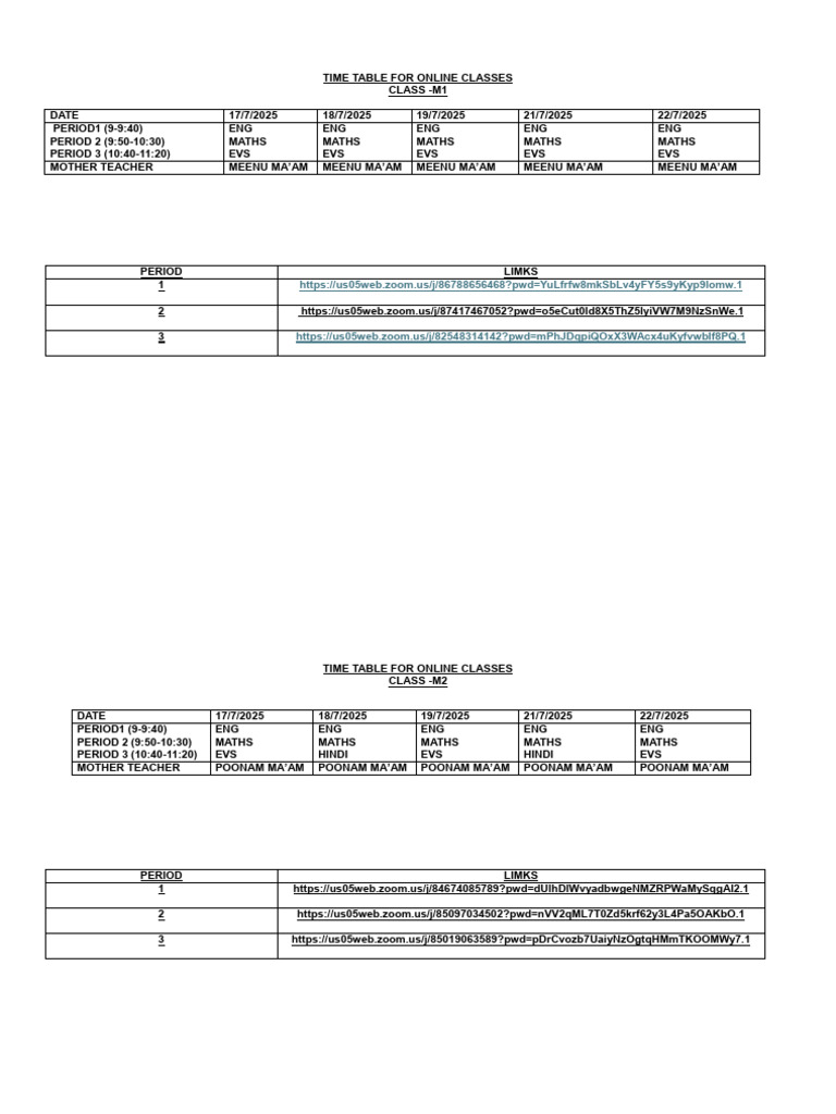 Online Class Time Table Final Pdf 4147