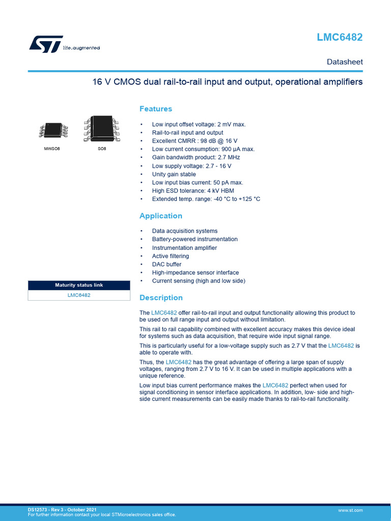 LMC 6482 | PDF | Amplifier | Electrical Engineering