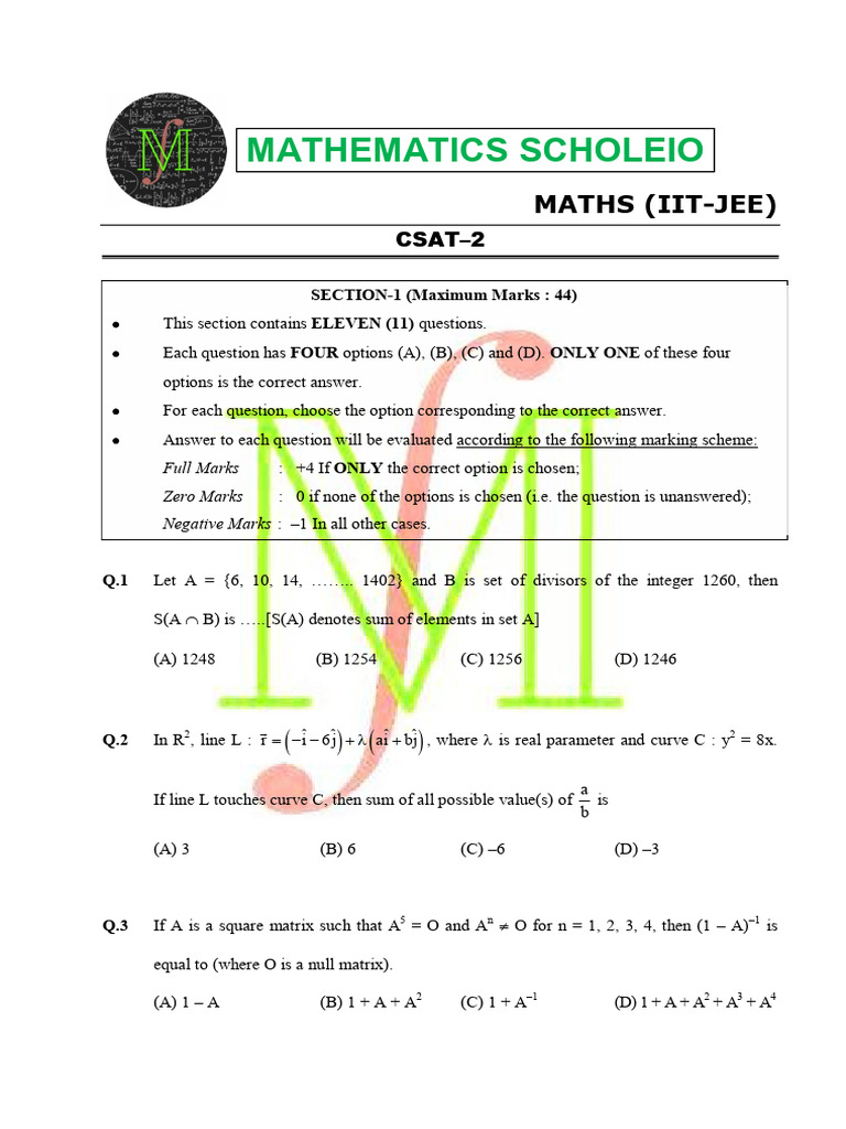 IIT-JEE Mathematics Practice Questions | PDF | Polynomial | Zero Of A ...