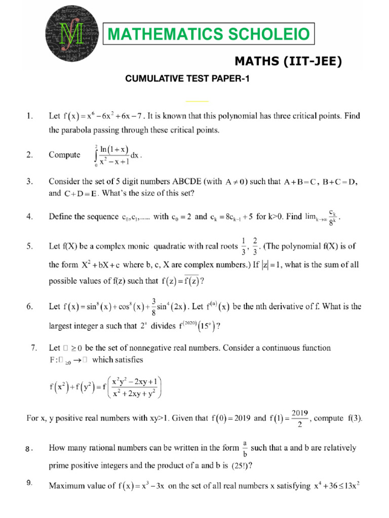Cumulative Test Paper on Properties | PDF | Algebra | Geometry