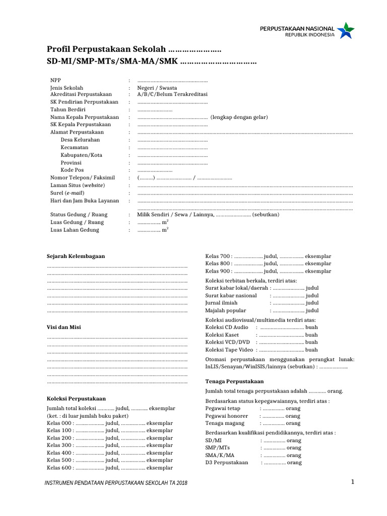 03-Form Instrumen Profil PerpustSekolah 2018 | PDF