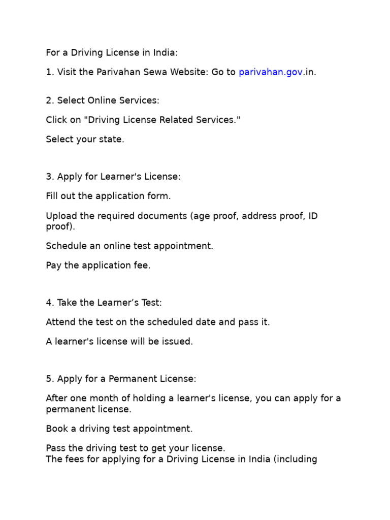 For A Driving License in India | PDF