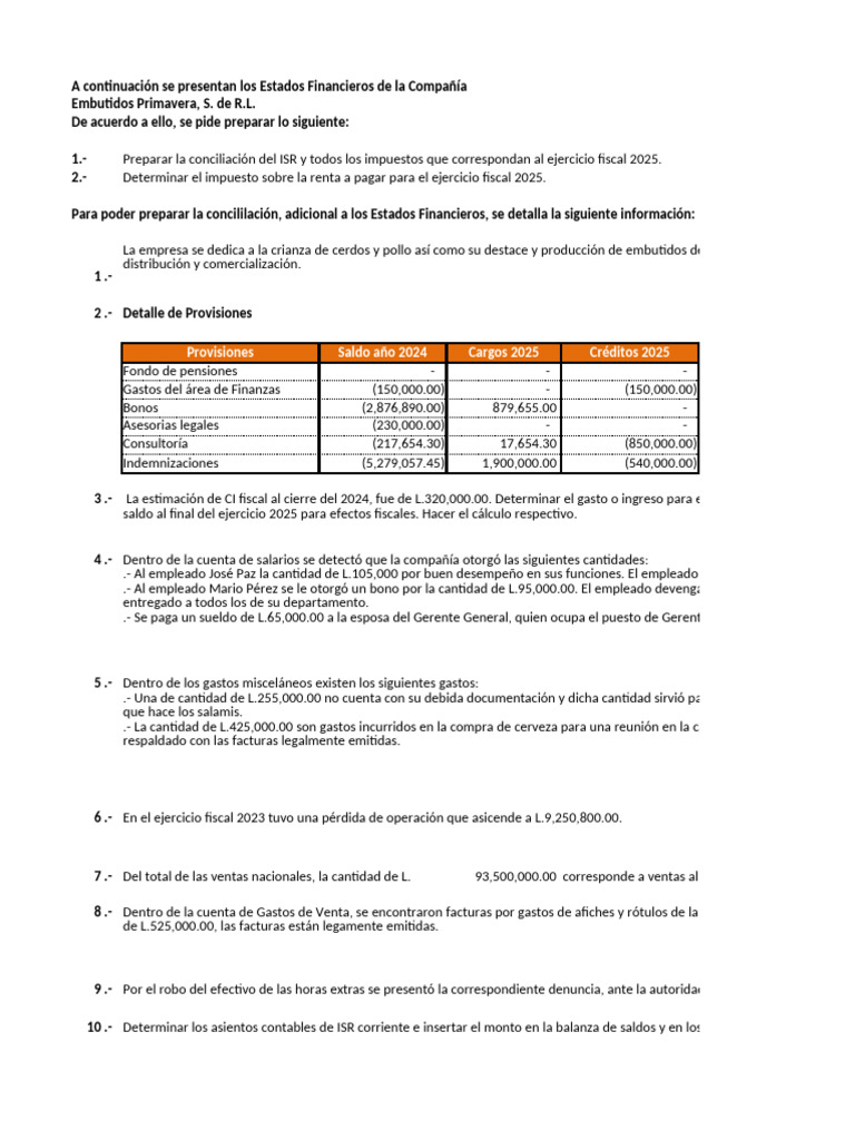 Tarea 1. - Ejercicio ISR 2-2025 Empresa de Embutidos. Mandar Alumnos | PDF | Impuesto sobre la ...