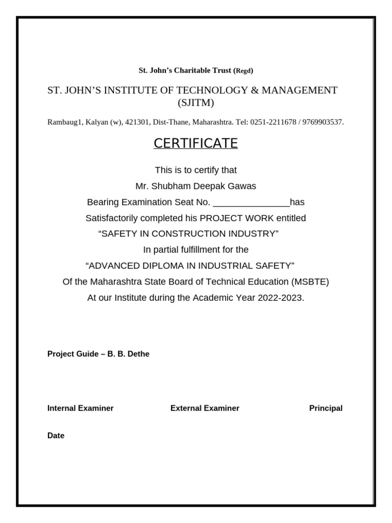 Project Report Certificate - Shubham2023 | PDF